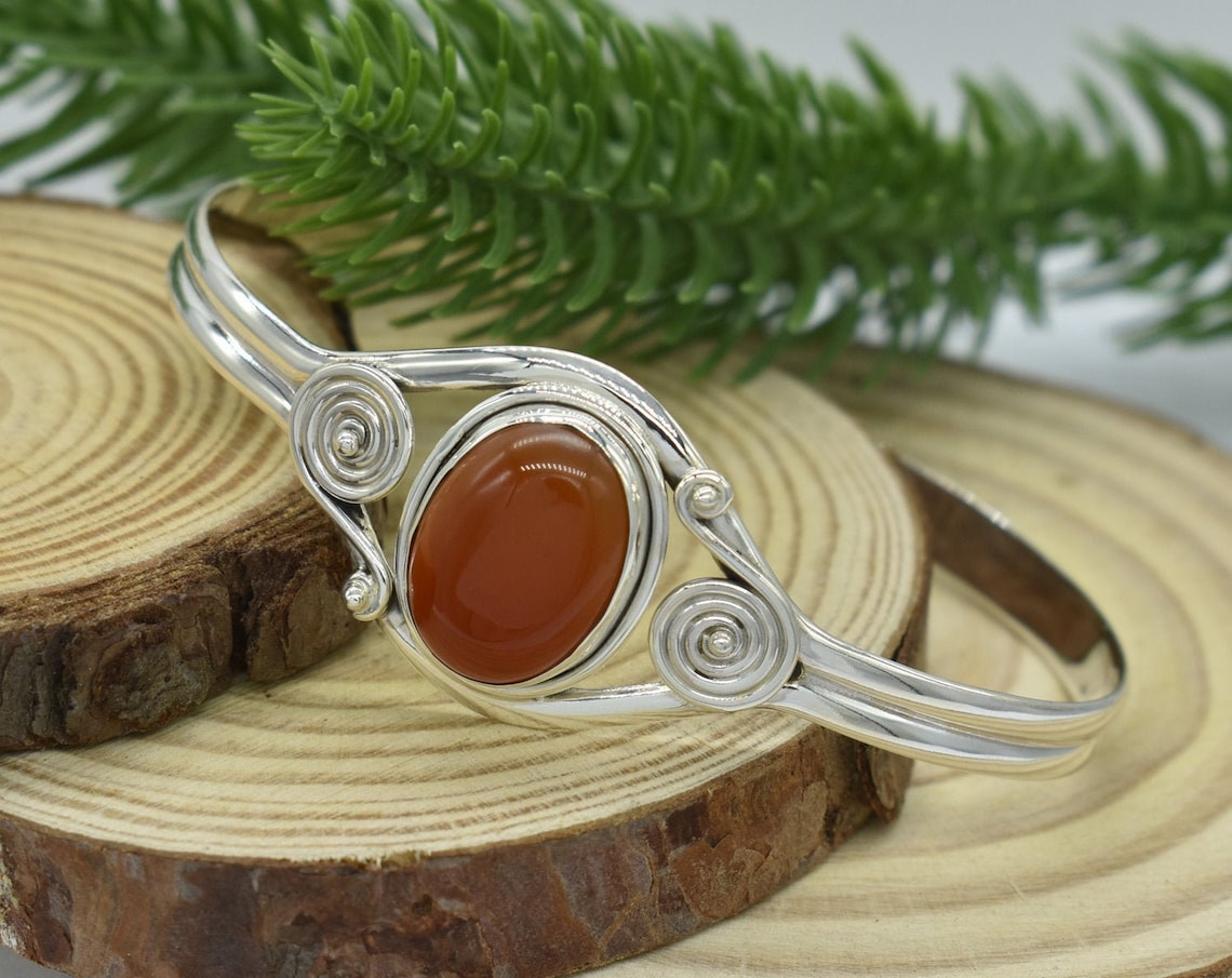Natural Carnelian Bracelet 925 Sterling Silver Bracelet | Etsy