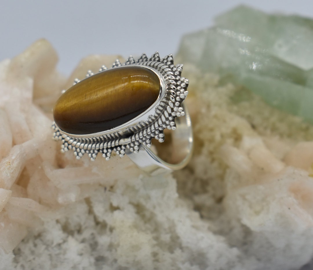 Natural Tiger Eye Ring, 925 Sterling Silver Ring, Tiger Eye Gemstone ...