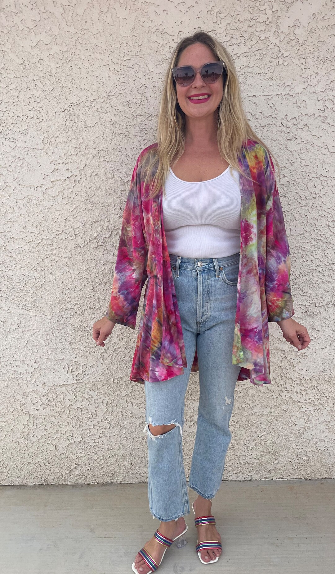 Open Front Fit and Flare Jacket, Pink Tie Dye Cape, Size Medium - Etsy