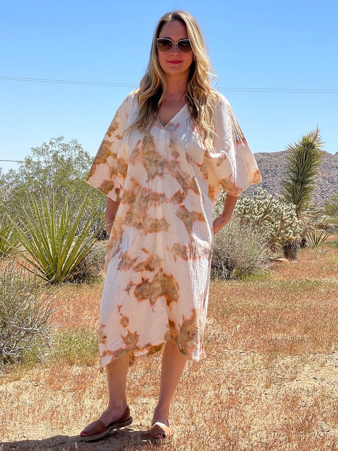 Tie Dye Midi Double Gauze Cotton Kaftan, One Size Fits Many S-XL, Mumu ...