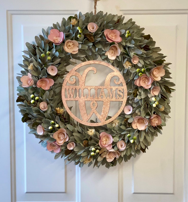 Personalized Monogram Wreath Insert (custom Wooden Name Circlular Round ...