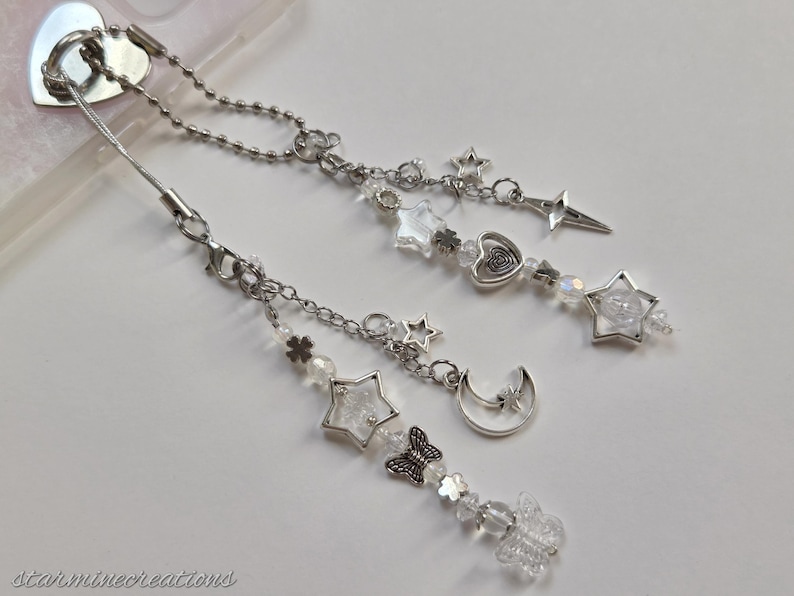 Cyber Stars 2 Phone Straps ~ Beaded Keychain Clear Silver Alt Gothic ...