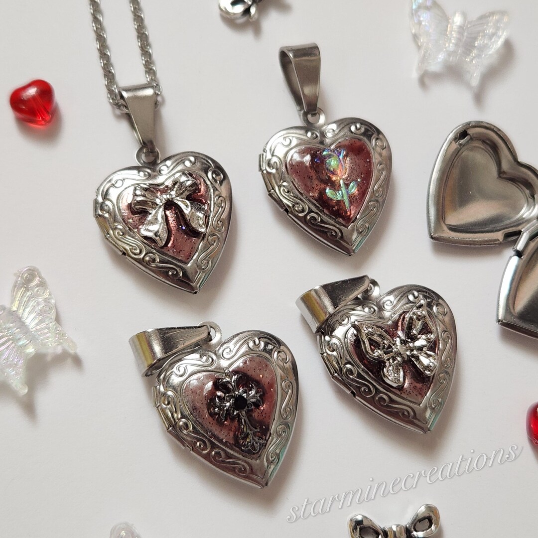 Red Heart Locket Necklaces ~ Stainless Steel Pendant Jewelry Gothic Y2k ...