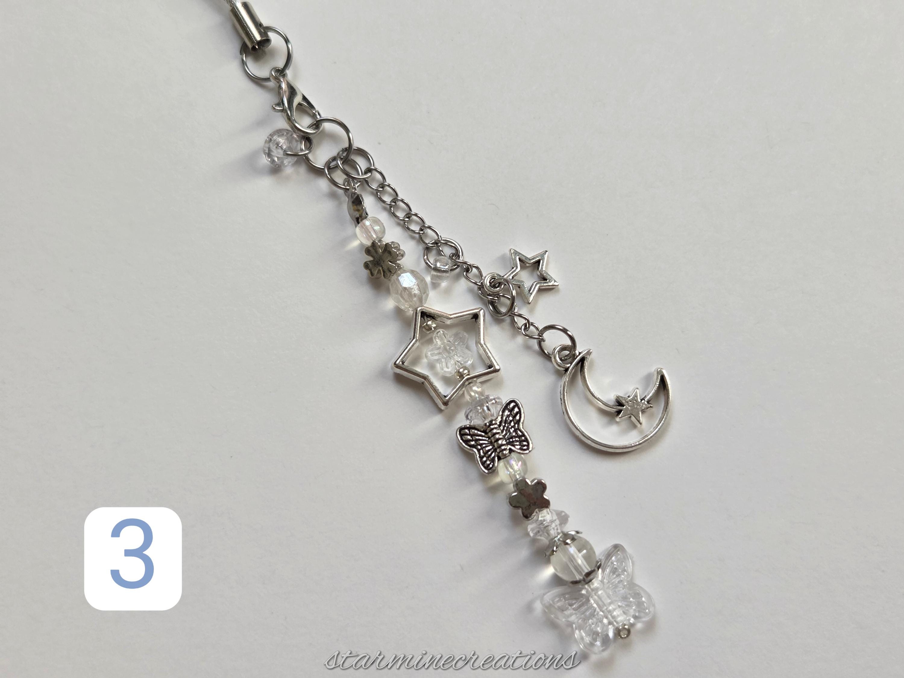 Cyber Stars 2 Phone Straps ~ Beaded Keychain Clear Silver Alt Gothic ...