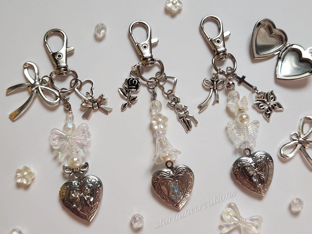 Pearly Locket Beaded Keychains ~ Phone Strap Charm Cute Girly Kawaii ...