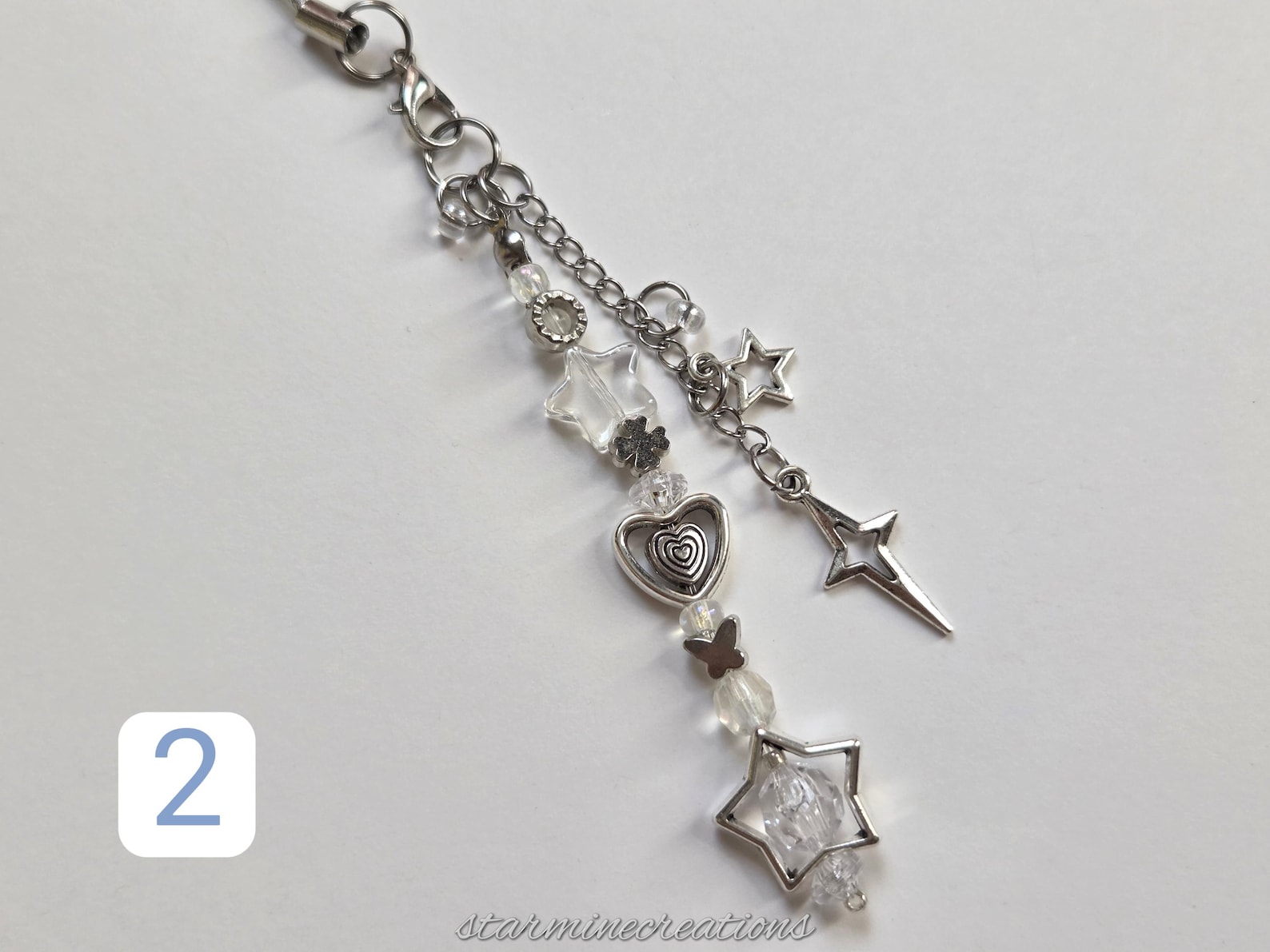 Cyber Stars 2 Phone Straps ~ Beaded Keychain Clear Silver Alt Gothic ...