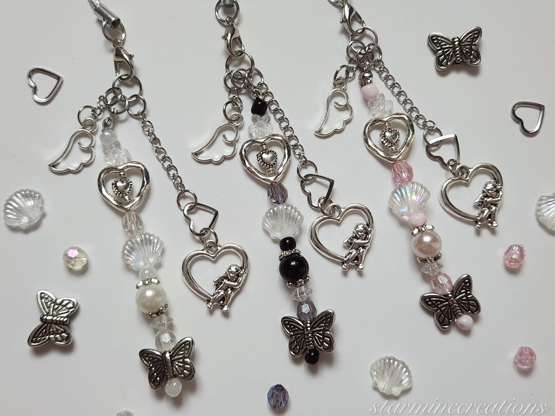 Angel Wing Phone Strap ~ Beaded Keychain Phone Charm Cute Girly Kawaii ...