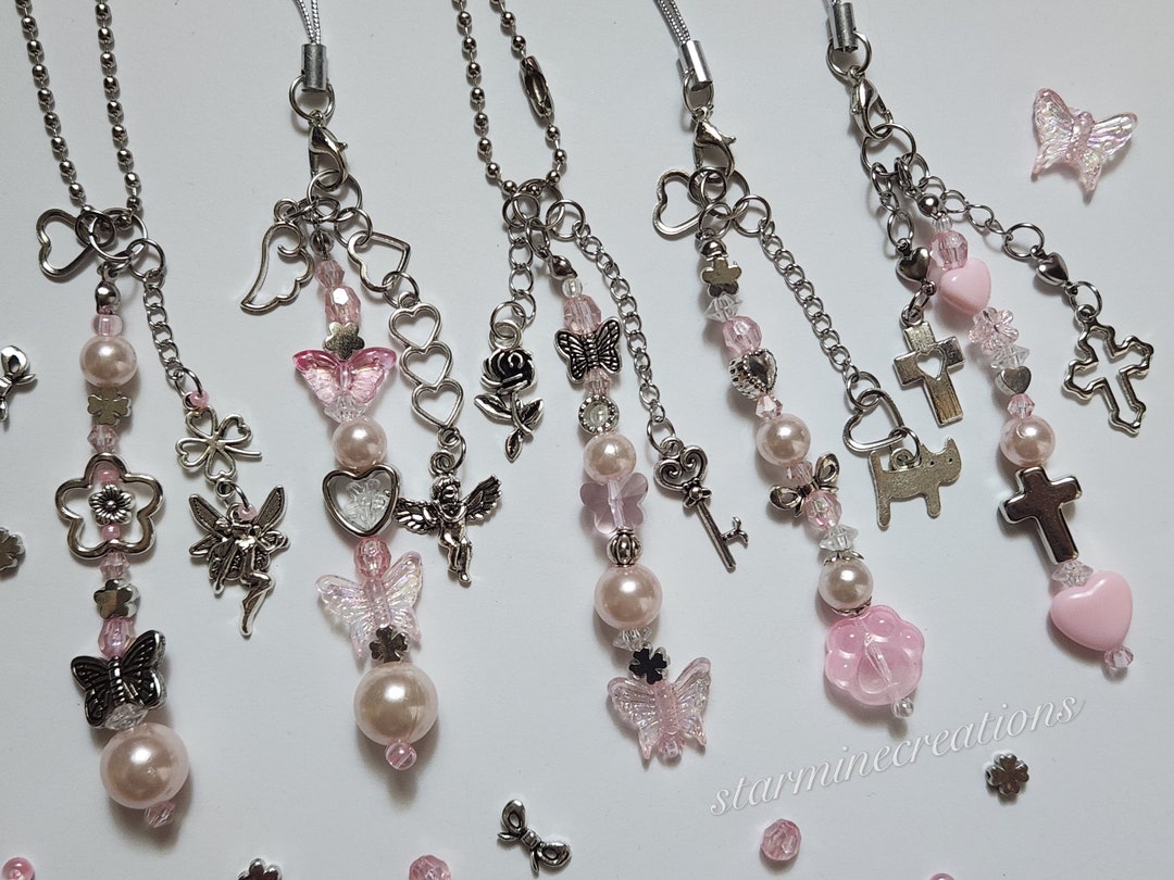 Pearly Pink Showcase 2 Beaded Phone Straps Charm Keychain Cute Girly ...