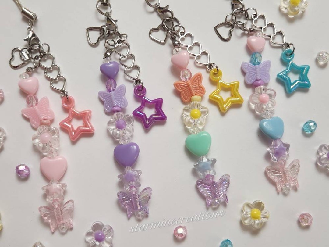 Wishing Star Phone Strap ~ Beaded Keychain Decora Yume Kawaii Heisei ...