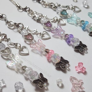 Crescent Butterfly Phone Strap Beaded Keychain Charm Cute Girly Kawaii ...