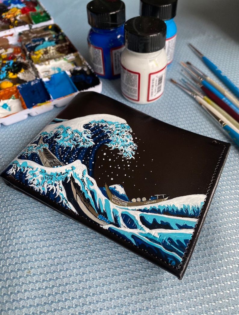 Men’s Hand-painted Wallet | the Great Wave off Kanagawa | Japanese Wave ...