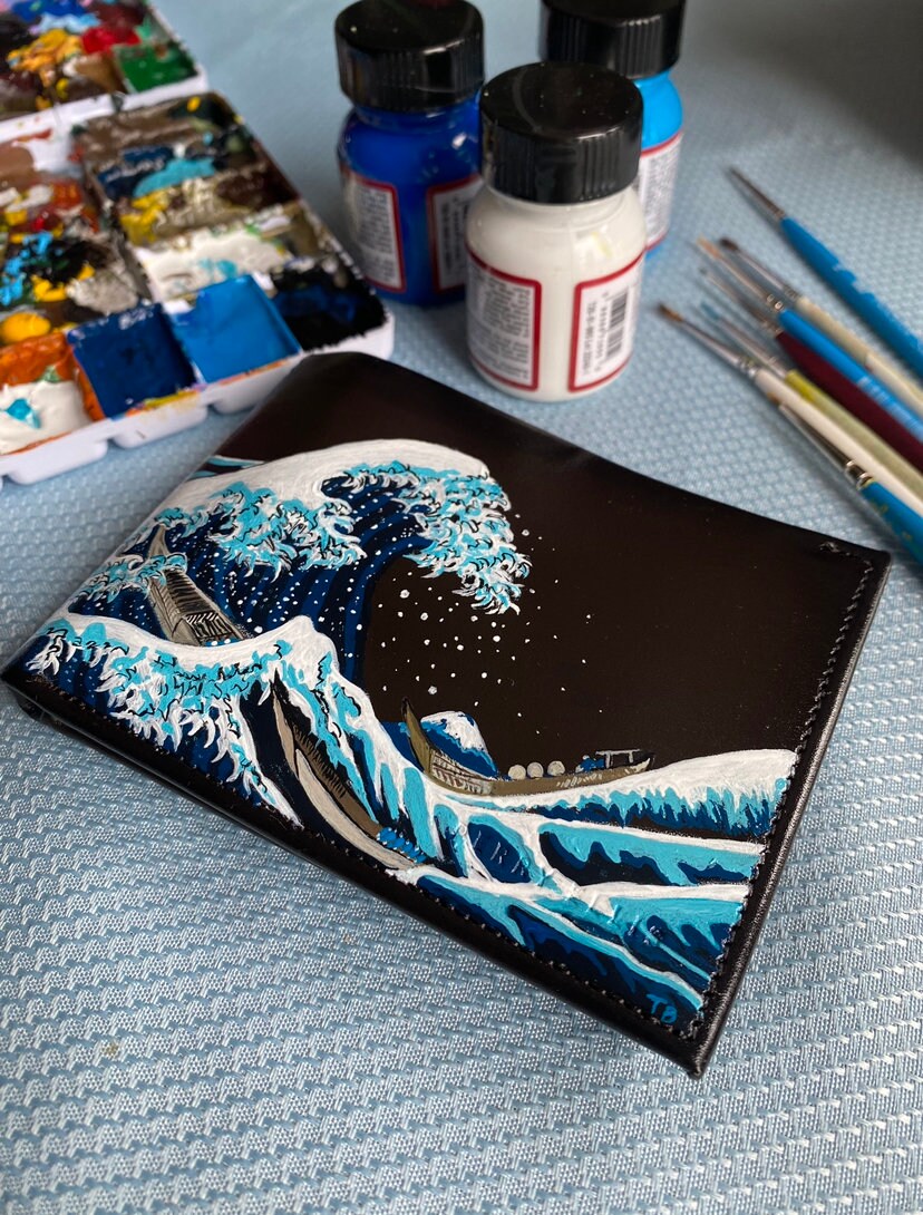 Men’s Hand-painted Wallet | the Great Wave off Kanagawa | Japanese Wave ...