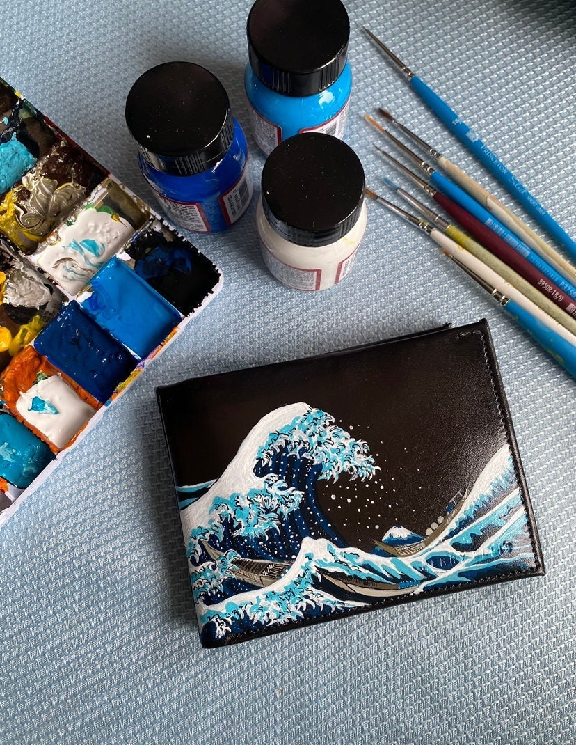 Men’s Hand-painted Wallet | the Great Wave off Kanagawa | Japanese Wave ...