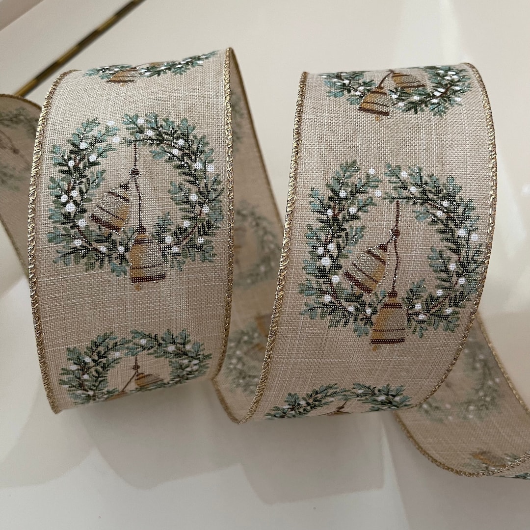 2.5” Christmas Wreaths With Bells Wired Ribbon #451 - Sold by the Yard ...