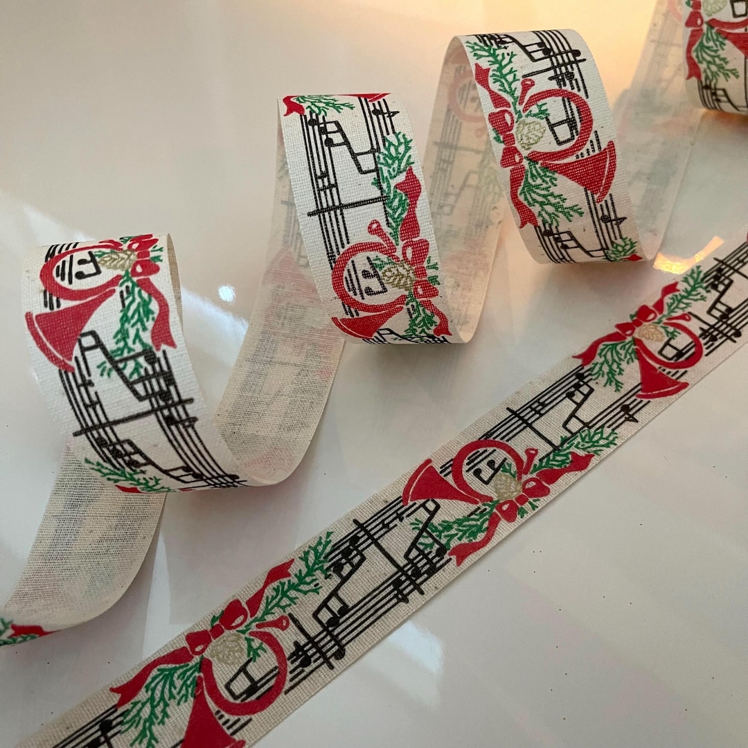 1.5” Christmas Music Note Ribbon: Red, Green, Black, Cream. This Ribbon ...