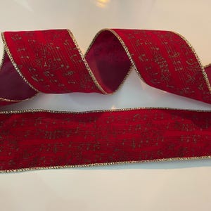 2.5” Vintage Red Velvet & Gold Music Note Wired Ribbon - Sold by the ...