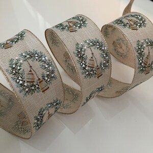 2.5” Christmas Wreaths With Bells Wired Ribbon #451 - Sold by the Yard ...