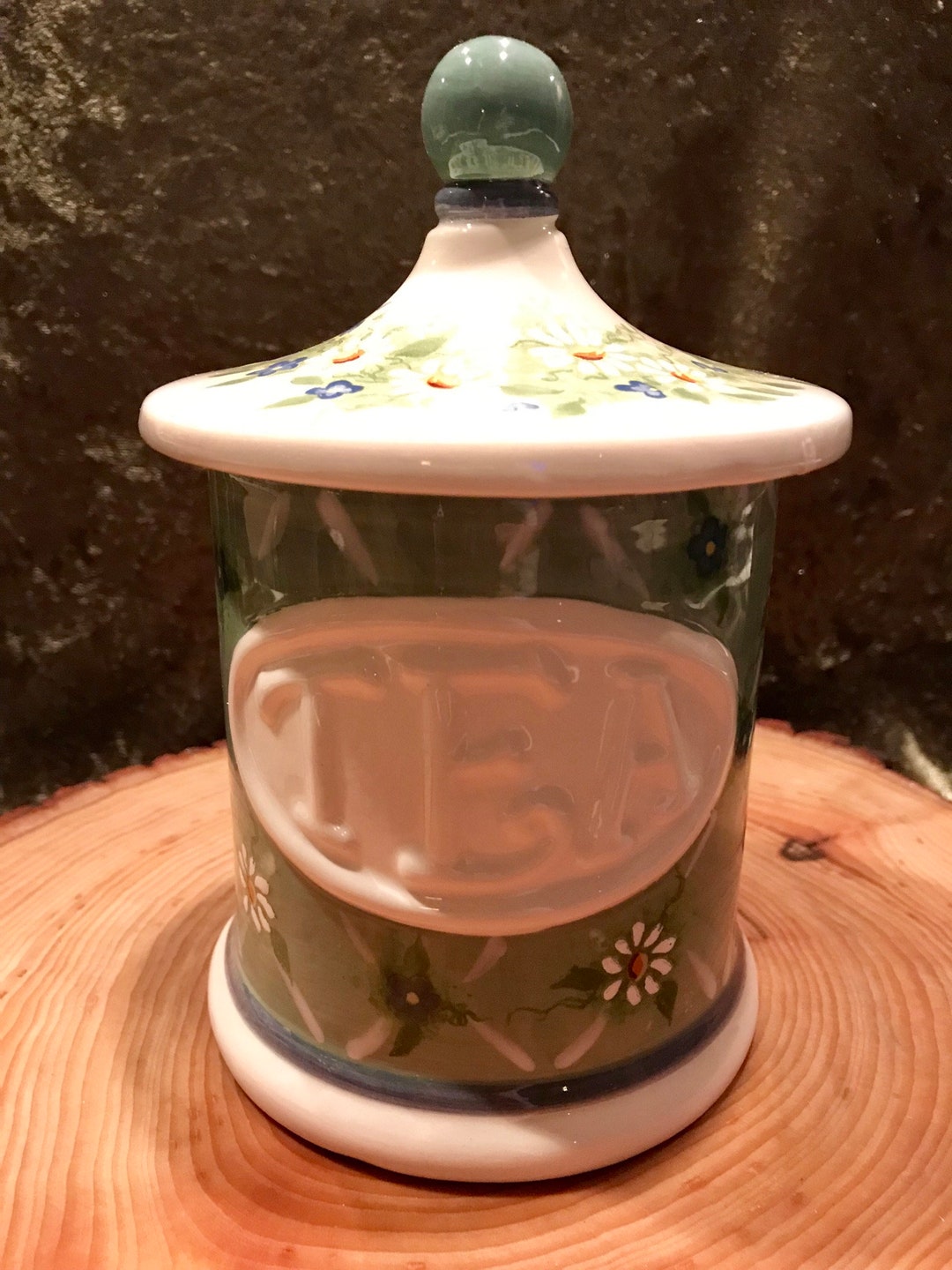 Small Green Tea Jar With Daisies by the Kathy Hatch Collection - Etsy