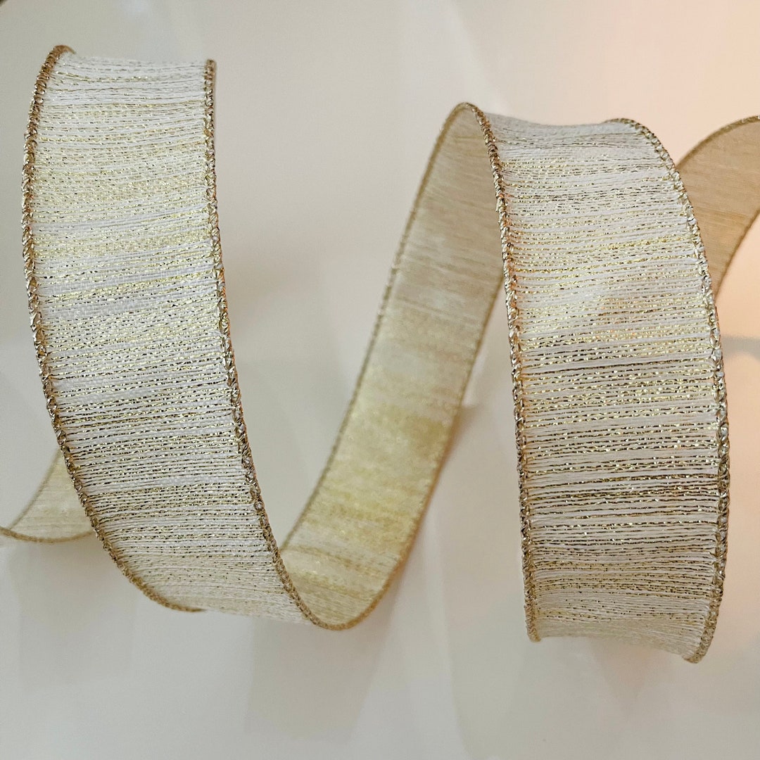1.5” Cream & Gold Wired Ribbon #907 - Sold by the Yard - Etsy