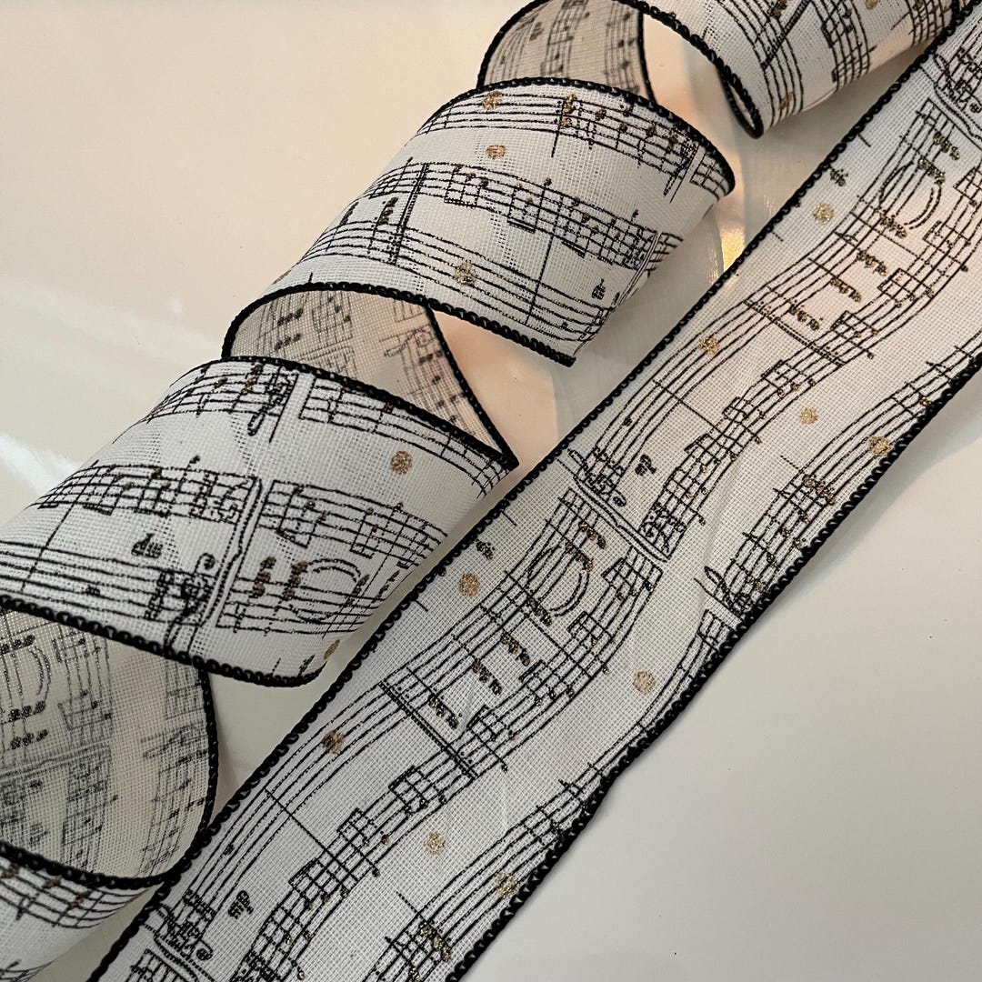 2.5” Black, Cream, & Gold Music Note Wired Ribbon - Sold by the Yard - Etsy