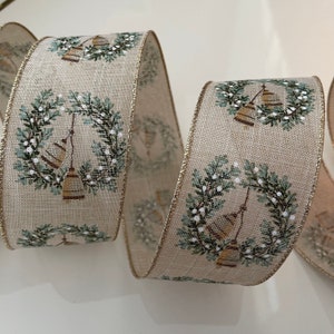 2.5” Christmas Wreaths With Bells Wired Ribbon #451 - Sold by the Yard ...