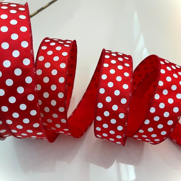 Red Polka Dot Wired Ribbon - Etsy