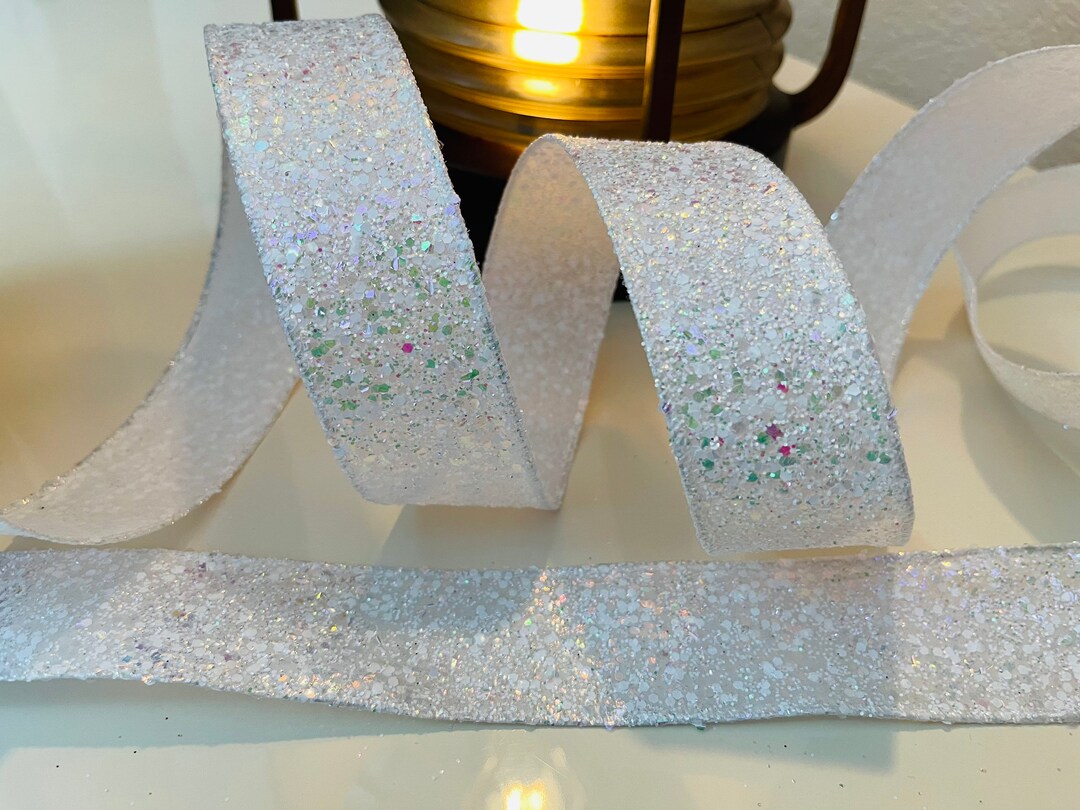 1.5” Iridescent Glittery White Wired Ribbon #902 - Perfect for Gift ...