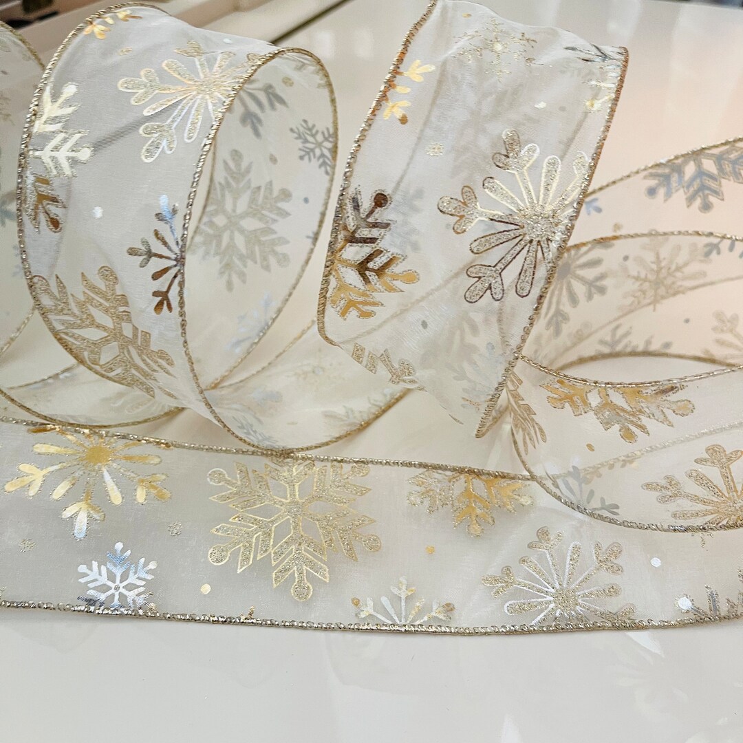 2.5” Golden Snowflake Sheer Wired Ribbon #773 - Sold by the Yard - Etsy