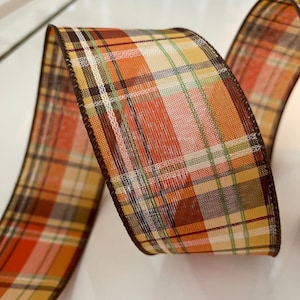2.5 Fall Plaid Wired Ribbon: Orange, Brown, Beige, Green 737 - Etsy