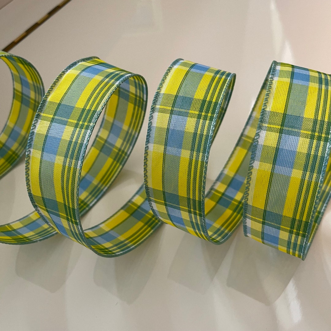 1.5” Yellow, Green, & Blue Plaid Wired Ribbon #987 - Sold by the Yard ...