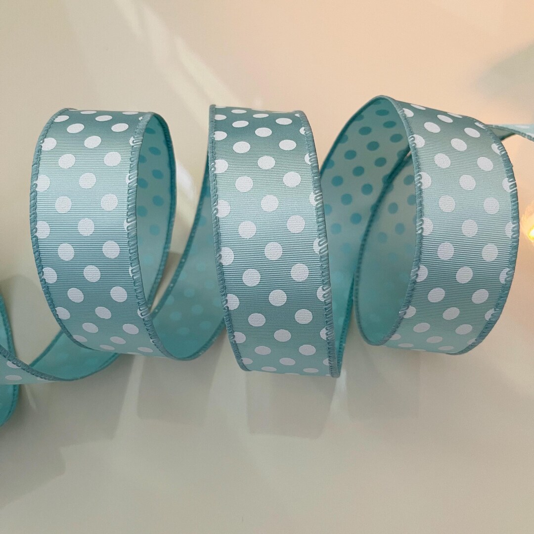 1.5” Light Blue & White Polka Dot Wired Ribbon - Etsy
