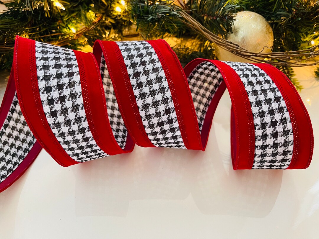 2.5” Red Velvet Large Houndstooth Wired Ribbon #128 - Etsy