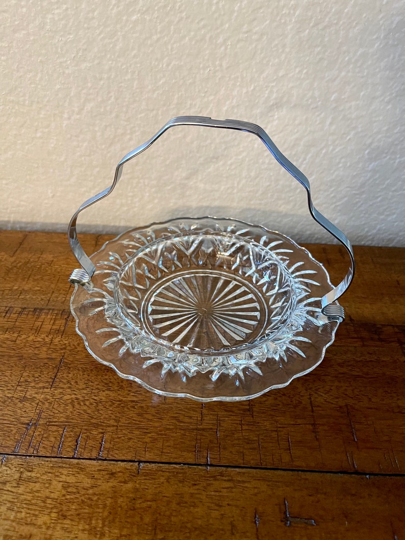 Vintage Round Glass Dish With Metal Handle - Etsy