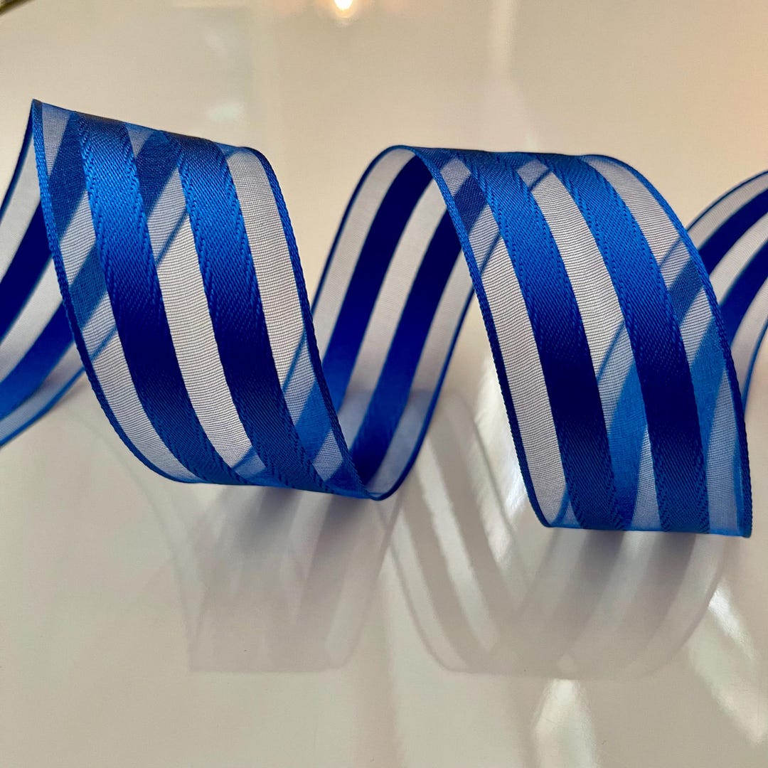 1.5” Silky Sheer & Solid Stripes Blue Wired Ribbon - Etsy