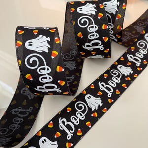 2.5” Candy Corn & Ghost Wired Ribbon: Black, White, Orange, Yellow #906 ...