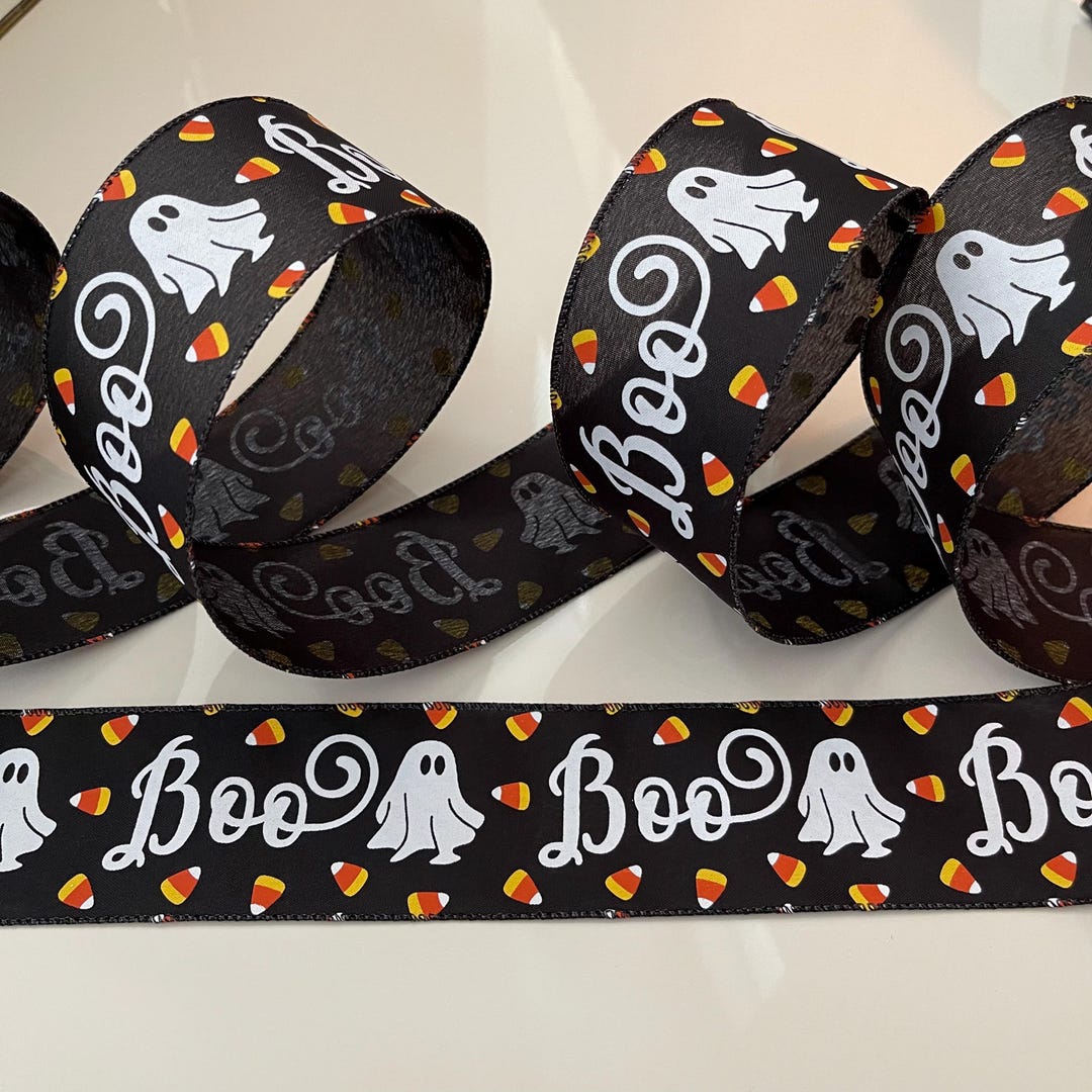 2.5” Candy Corn & Ghost Wired Ribbon: Black, White, Orange, Yellow #906 ...