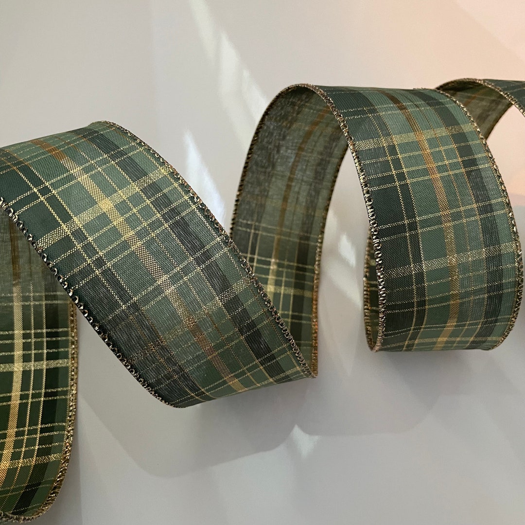 2.5” Gold & Green Plaid Wired Ribbon #472 - Sold by the Yard - Etsy