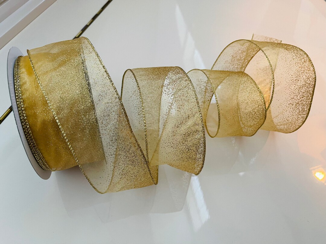 2.5” Sheer Shimmer Gold Wired Edge Ribbon #804 - Sold by the Yard - Etsy