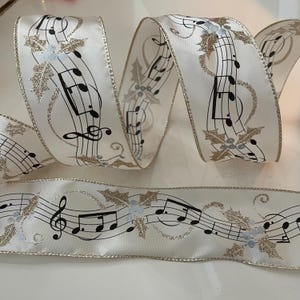 2.5” Music Note Wired Ribbon: Glittery Gold, Black, Cream #909 - Sold ...