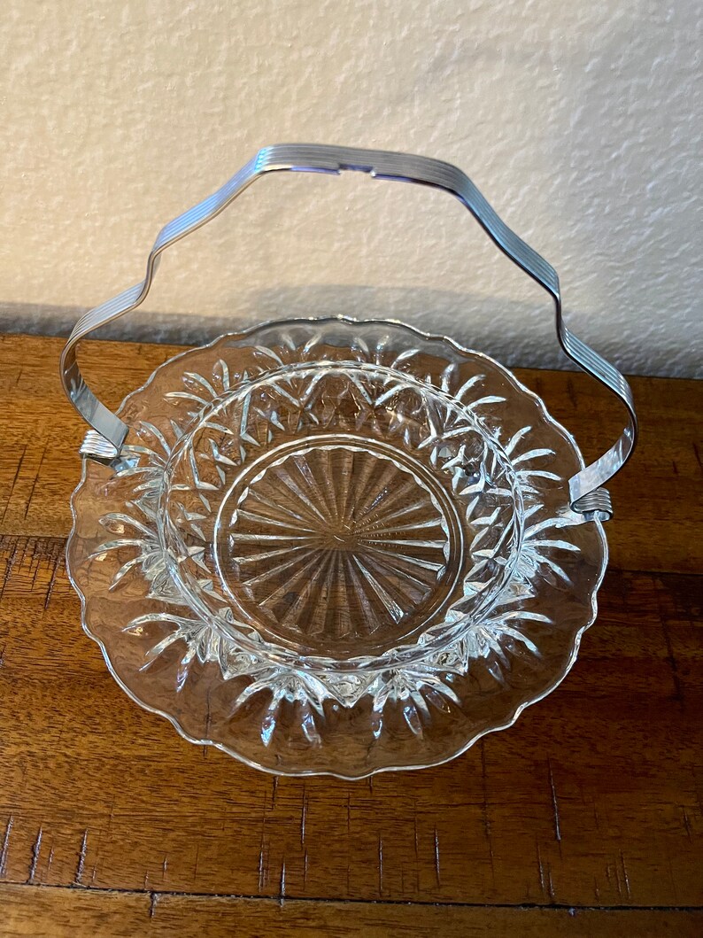 Vintage Round Glass Dish With Metal Handle - Etsy
