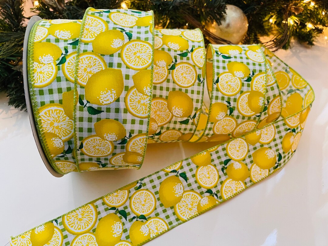 2.5 Green Gingham Lemon Wired Ribbon - Etsy
