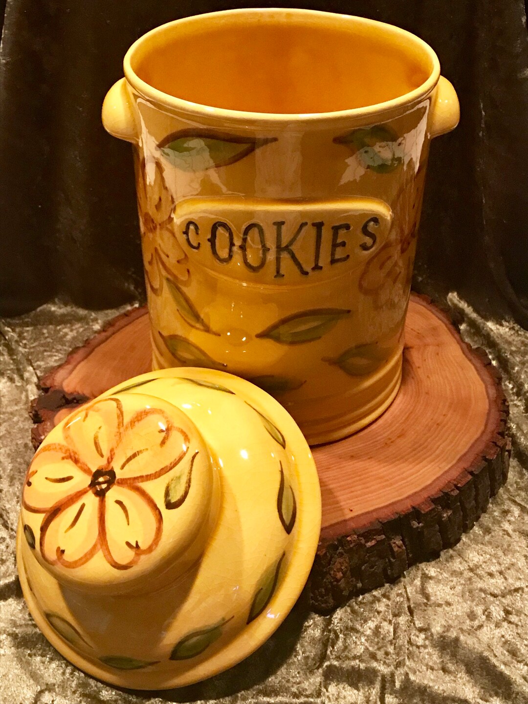 Vintage Yellow Ceramic Flower Cookie Jar - Etsy