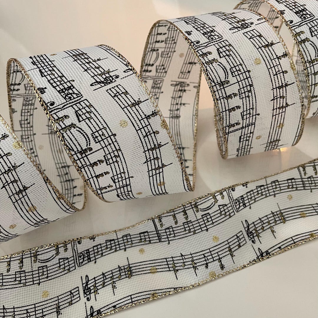 2.5” Music Note Wired Ribbon: Black, Cream, Gold #926 - Sold by the ...