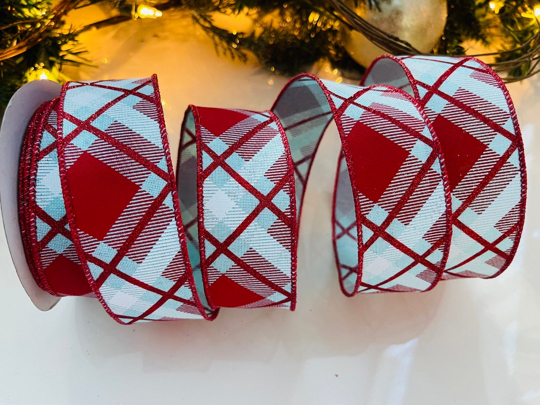 1.5" Red & Light Blue Sparkle Wired Ribbon #36 - 10 Yard Roll - Etsy