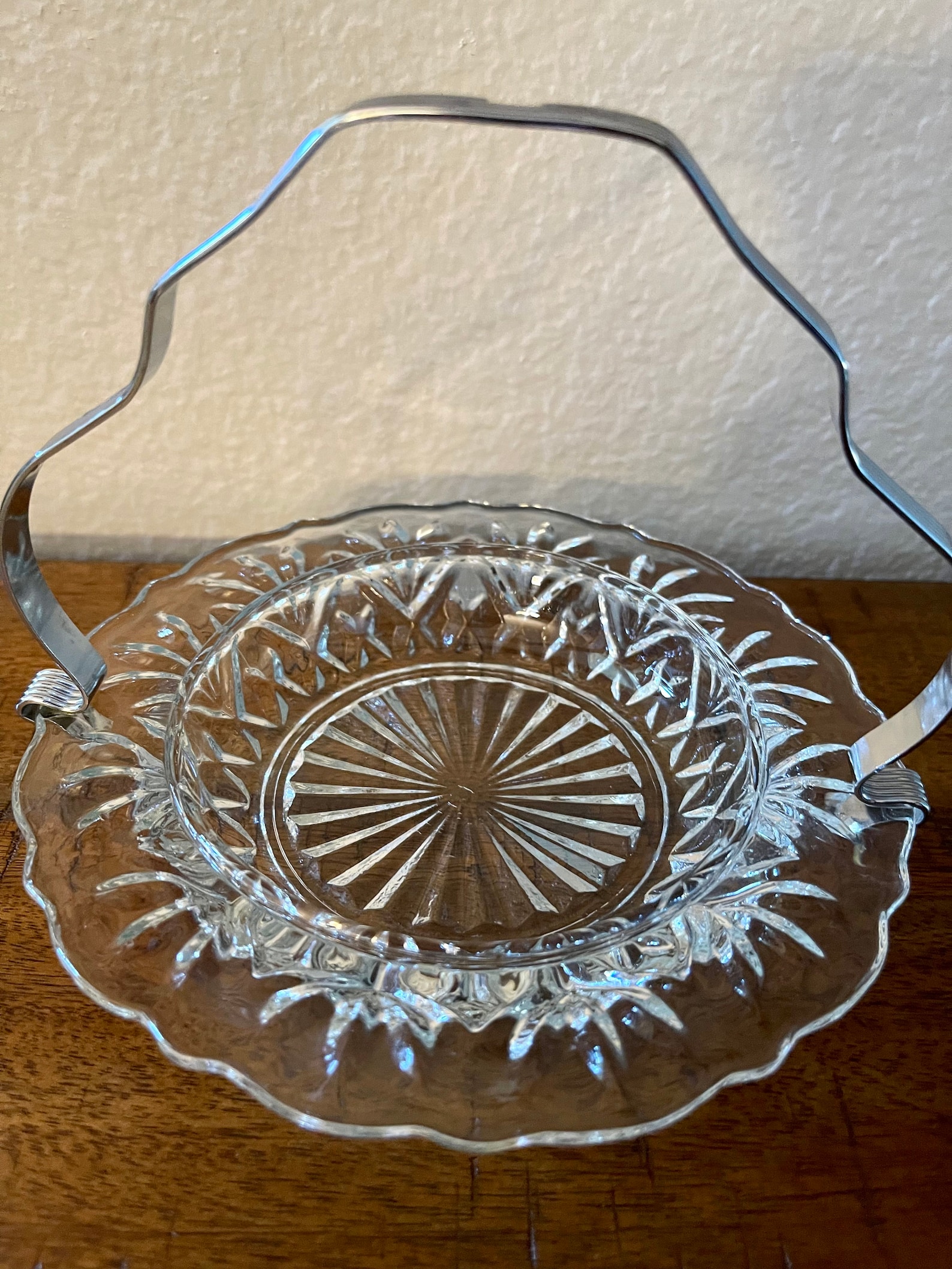 Vintage Round Glass Dish With Metal Handle - Etsy