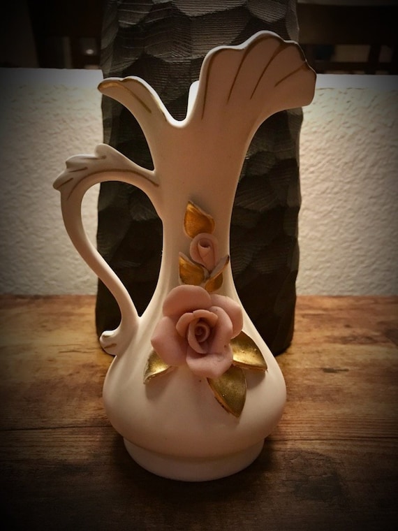 Pink & Gold Flower Vintage Vase | Etsy