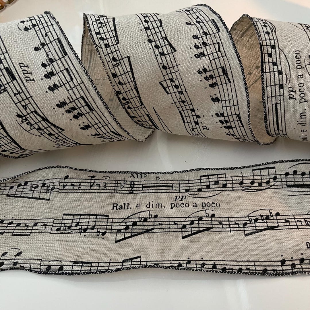 4” Music Note Wired Ribbon: Black & Cream - Sold by the Yard - Etsy