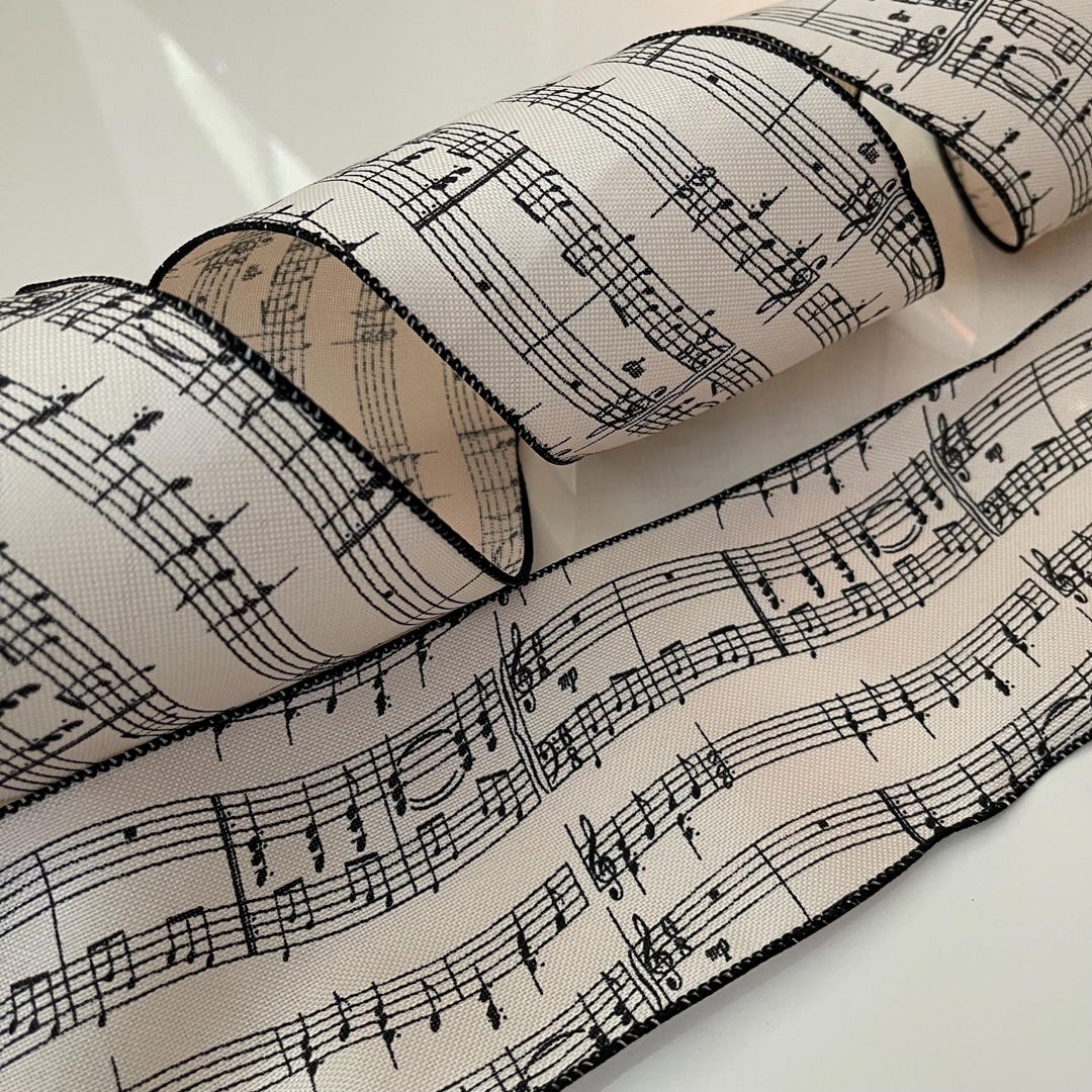 4” Black & Cream Music Note Wired Ribbon - Sold by the Yard - Etsy