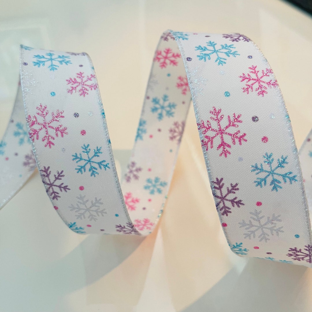 1.5” Glitter Snowflakes Wired Ribbon: Pink, Purple, Blue, White #221 ...