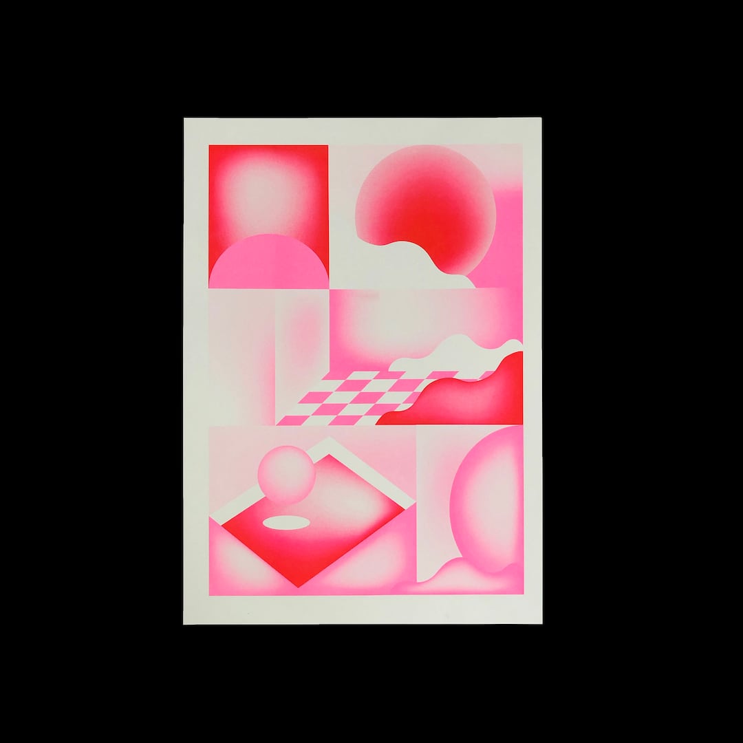 A3 Risograph Print of a Fluor Pink Red Still-life - Etsy